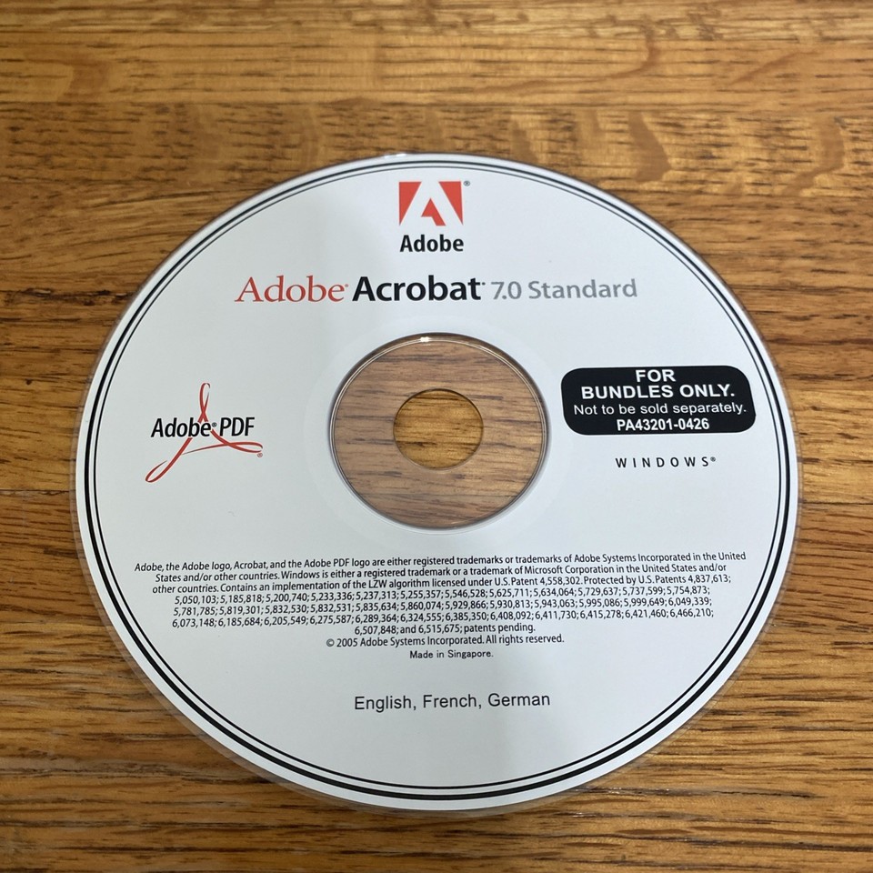 Adobe Acrobat 7.0 Standard for Windows Software For Bundles. CD Disc ...