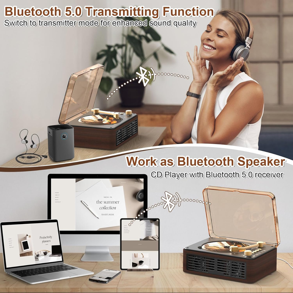 Portable CD Player Bluetooth with Speakers - Desktop CD Players for ...