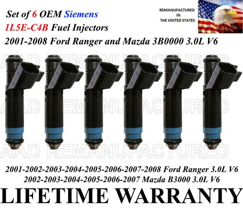 Upgrades 6x Siemens Fuel Injectors for 2001-2008 Ford Ranger Mazda ...