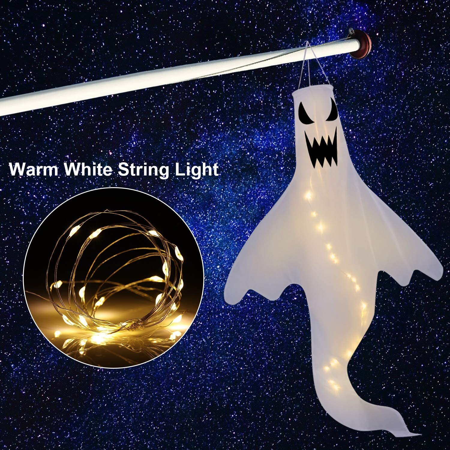 2 Pack Halloween Ghost LED Windsock Lantern Outdoor Hanging Decoration ...