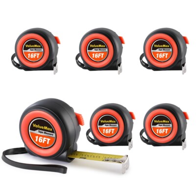 ValueMax 6PC 16FT Tape Measure Easy Read Retractable Measuring Tape ...