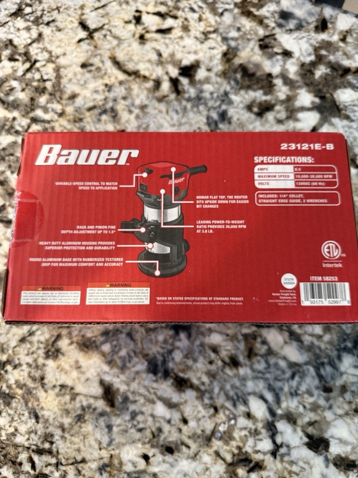 New in Box Bauer 23121E-B Variable Speed Compact Router 6.5 Amp Tool | eBay