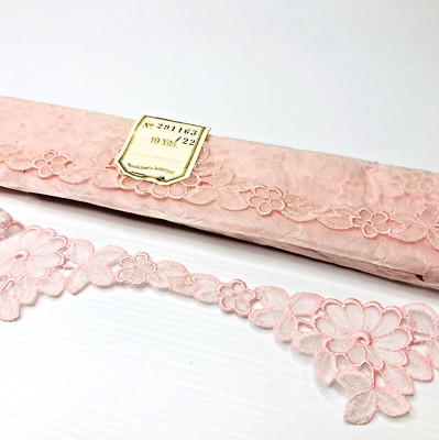 Vintage Lace Trim Piece Pink Floral Edging Ribbon Piece Decorative ...