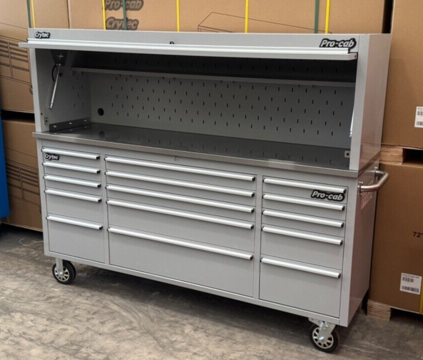 CRYTEC Pro Cab 72in Grey Stainless Steel Drawer Bench Tool Box Chest ...
