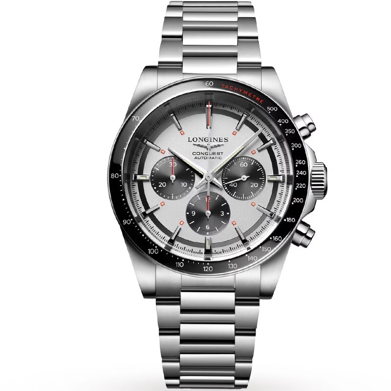 New Longines Conquest Black Chronograph Steel 42mm Men's Watch ...