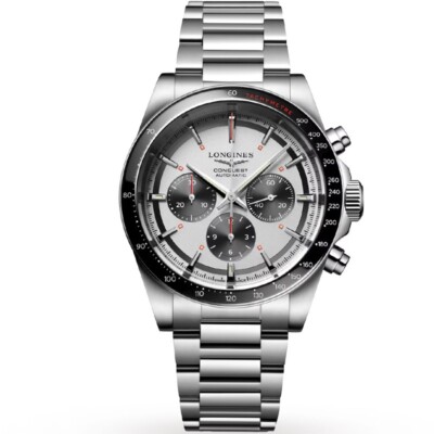 New Longines Conquest Black Chronograph Steel 42mm Men's Watch ...