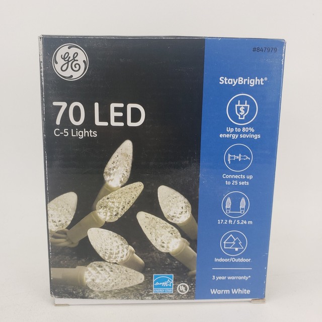 GE Ge90226 Staybright Christmas C5 LED 70-light Set W/green Wire Warm ...