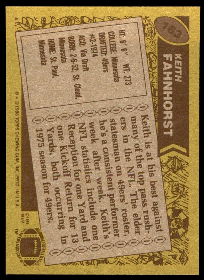 1986 Topps Keith Fahnhorst San Francisco 49ers #163 | eBay