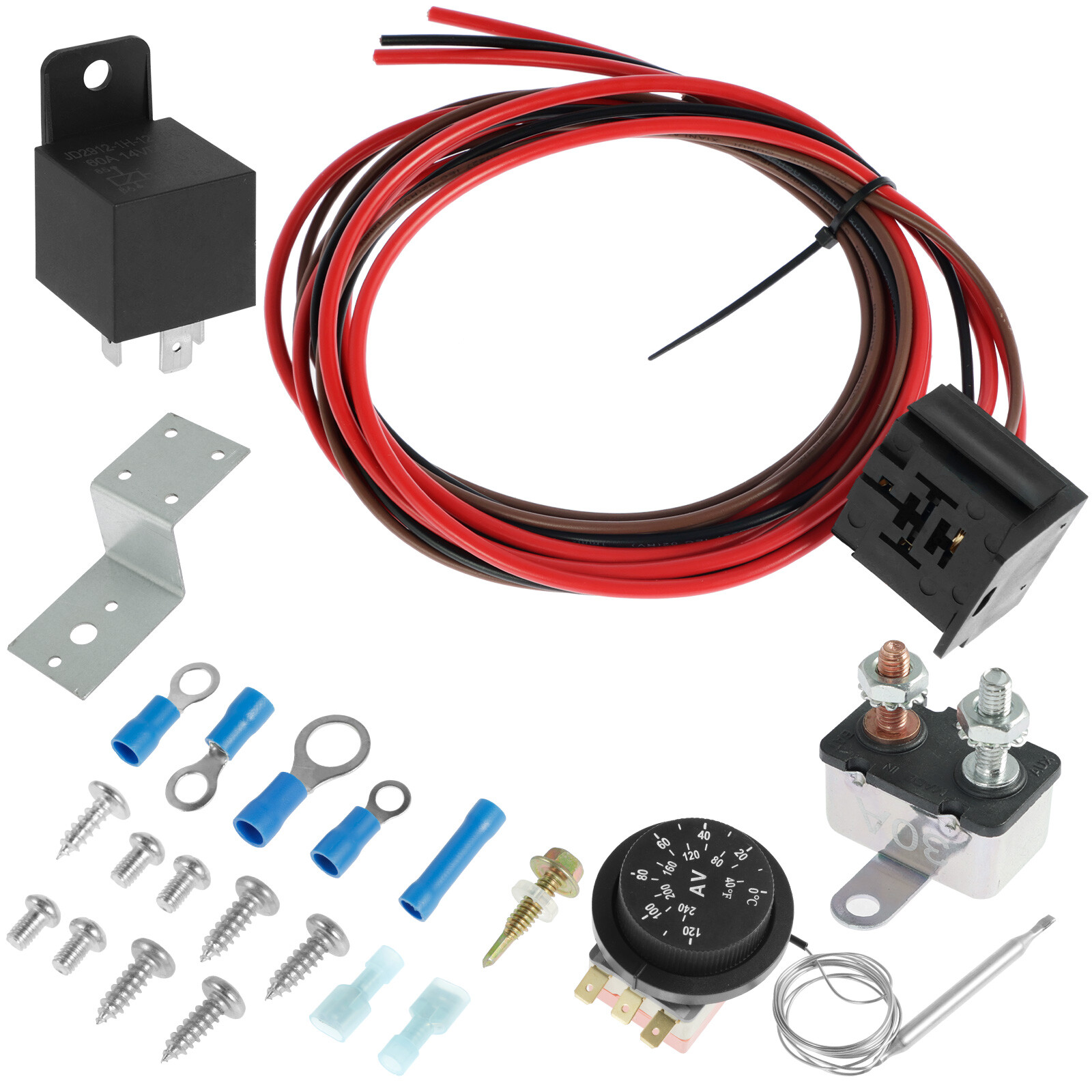 12V Adjustable Electric Radiator Fan Thermostat Control Relay Wire Kit ...