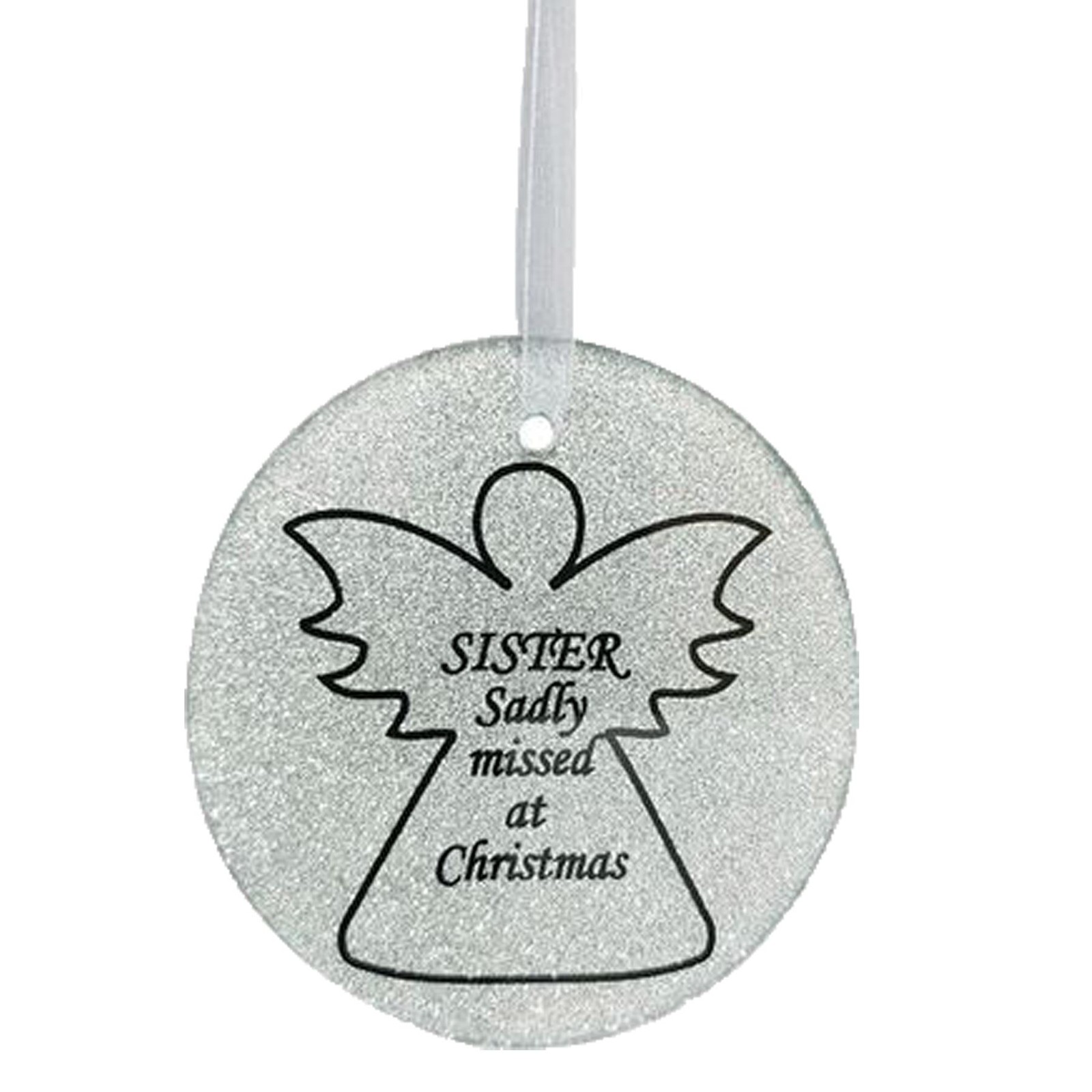Silver Glittery Glass Memorial Angel Christmas Tree Hanger - Sister ...