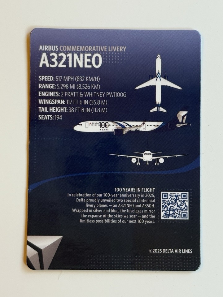 🔥Deal 2025 Delta Trading Cards Limited Edition 100 Years A321 #78 w ...
