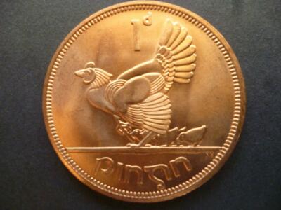 IRISH BRIGHT UNCIRCULATED 1968 ONE PENNY COIN OLD TYPE BRONZE EIRE ...