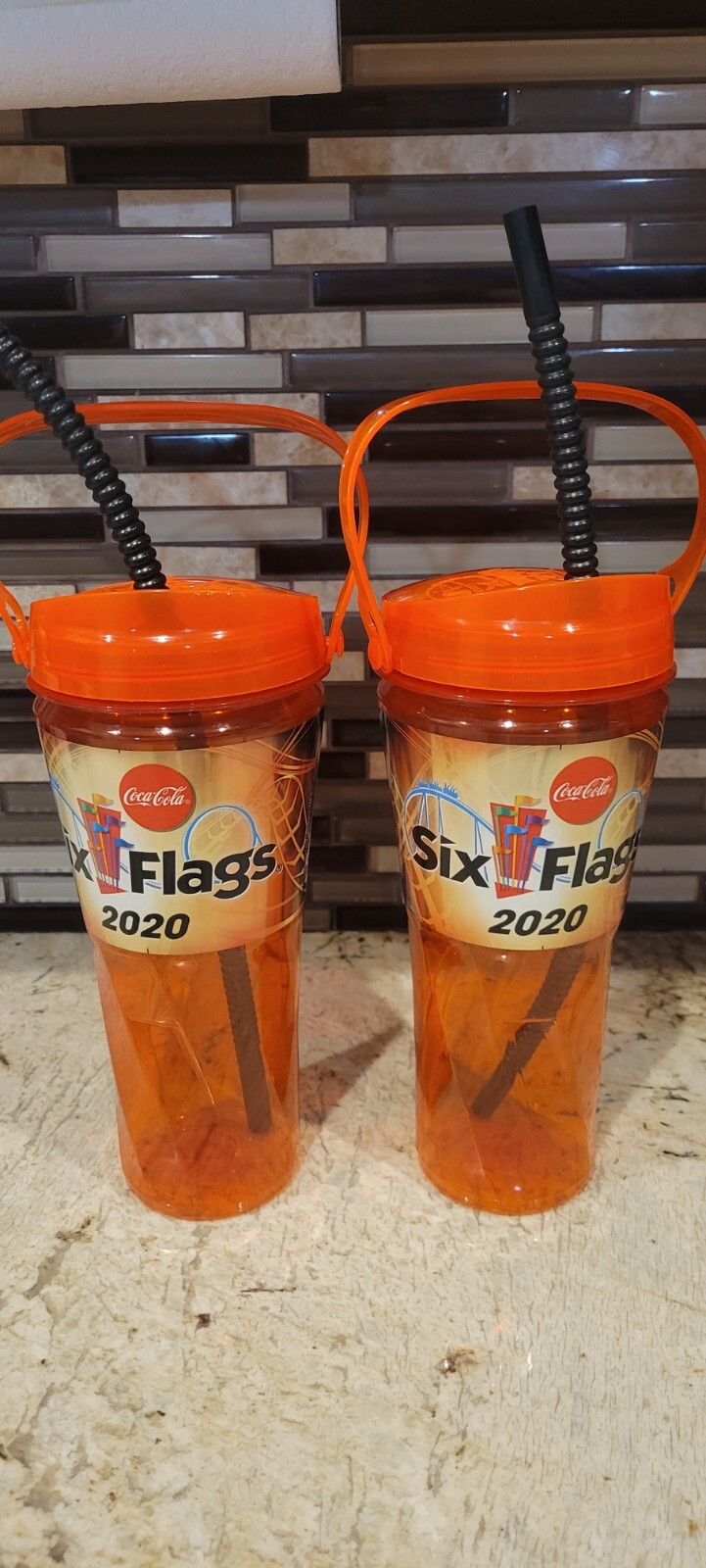 2 Six Flags 2020 Souvenir Cup Orange Refillable | eBay