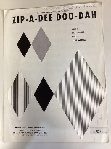Vintage 1946 Walt Disney's Song of the South Zip-A-Dee-Doo-Dah sheet ...