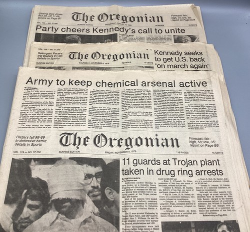 NEWSPAPER LOT November 8 - 9, 1979 & August 13, 1980 Oregonian Portland ...