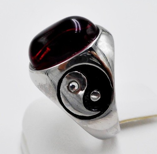 RING MEN RED RUBY SYN YIN YANG FENG SHUI TAICHI LUCK BAND TAOISM SIZE 9 ...