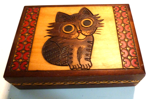 Wooden Cat Keepsake Box/Jewelry Box | eBay