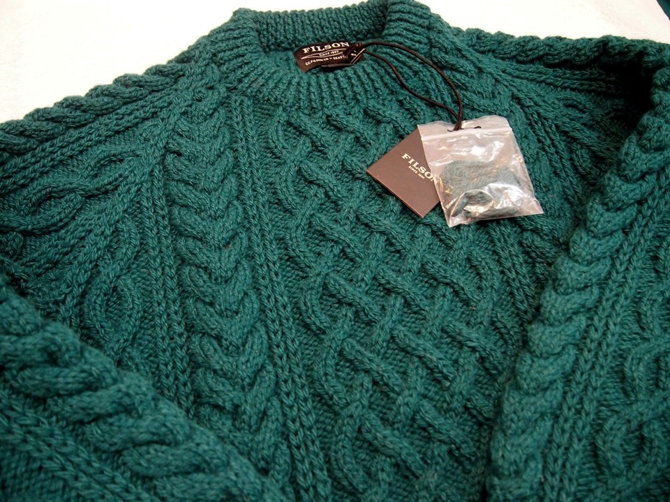 Filson Wool Fisherman's Cableknit Sweater NWT XS $395 Hemlock Green | eBay