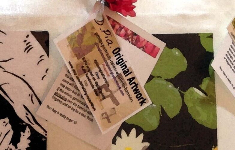 Gray Cat Pen & Ink Drawing appliqué canvas white tote bag D. Pia ...