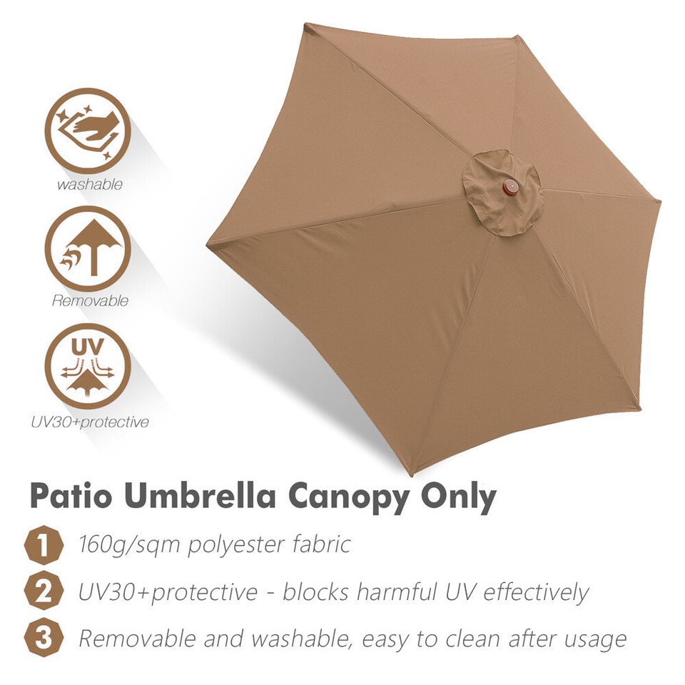 10 FT 6 Rib Patio Umbrella Canopy Replacement Top Cover Market Table ...