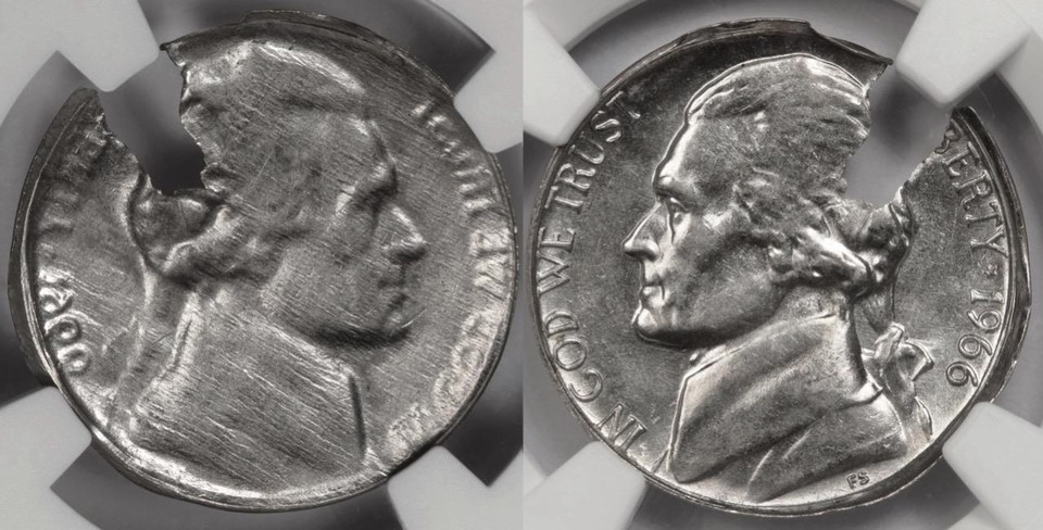 1966 NGC AU58 Split Defective Planchet Nickel Mint Error Awesome Eye ...