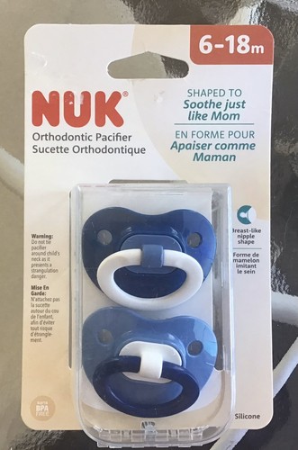 2 Pack NUK Silicone Pacifiers 6-18 Mths Blue Spaceship Breast Like ...