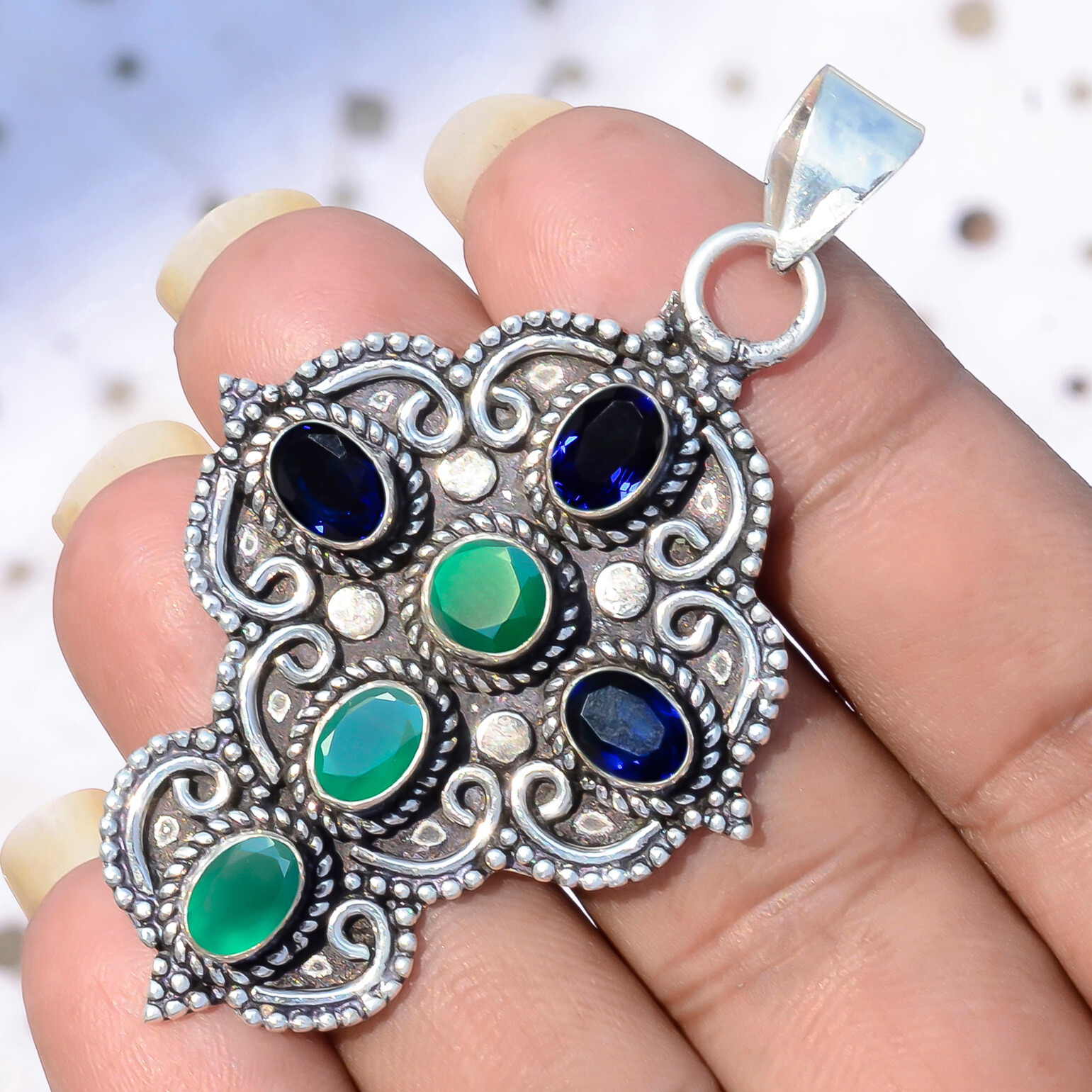 Green Onyx, Tanzanite Pendant 925 Sterling Silver Cross Handcraft Party Jewelry | eBay