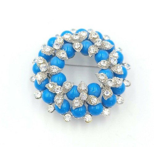 Vtg Whiting & Davis Rhinestone Turquoise Wreath BROOCH PENDANT Pin ...
