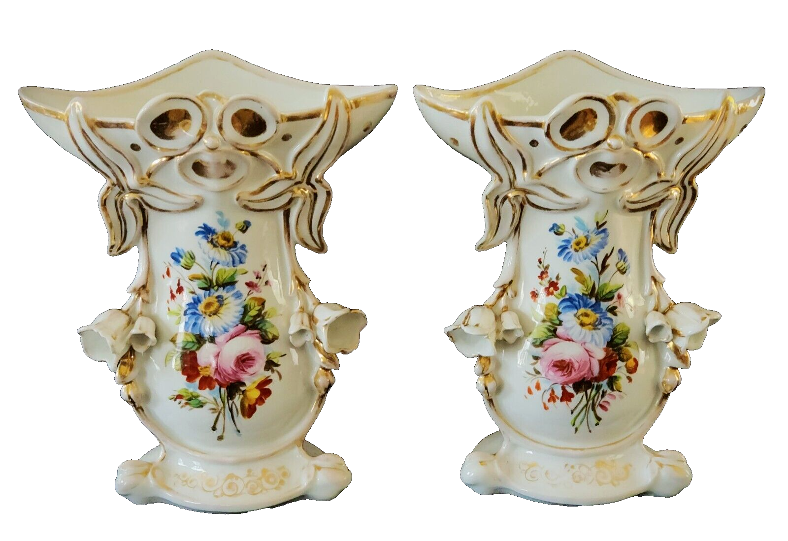 Pr Rococo VASES, Vieux Old Paris Porcelain, Pompadour Rose, Strawflwr ...