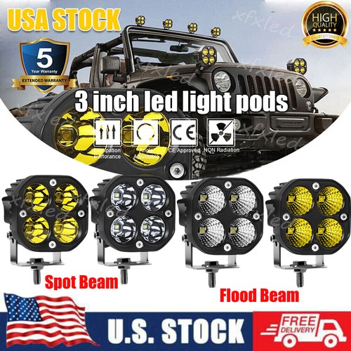 3inch Amber White LED Work Light Cube Pods Spot Flood Driving Fog Lamp ...