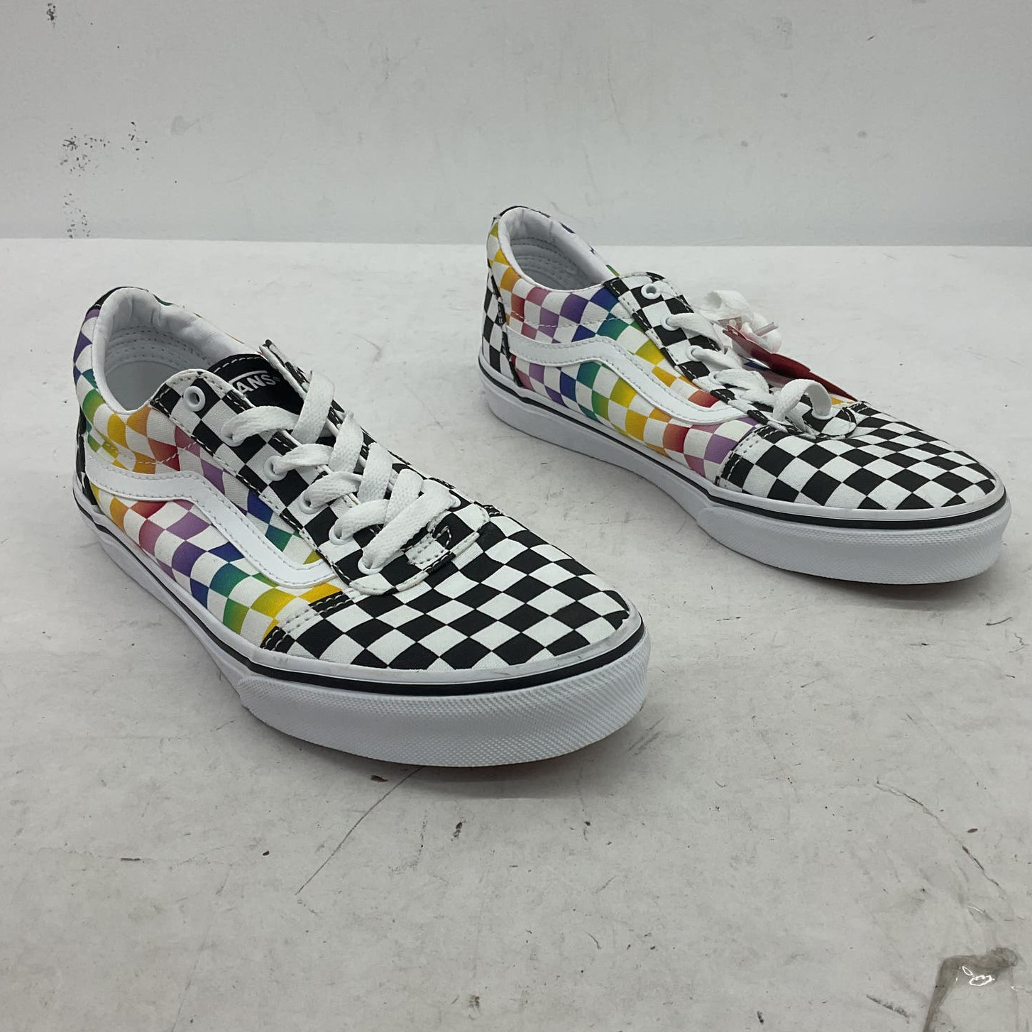 VANS Women's Black White Checkered Flat Shoes Sneaker… - Gem