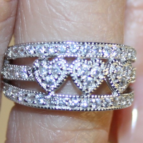 Austrian Zircon Heart Wedding Engagement Promise Band Ring 14k over 925 ...