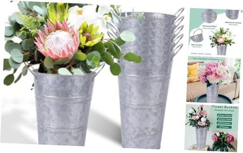 12 Inch Galvanized Metal Vases with Handles - Pcs Farmhouse Decorative ...
