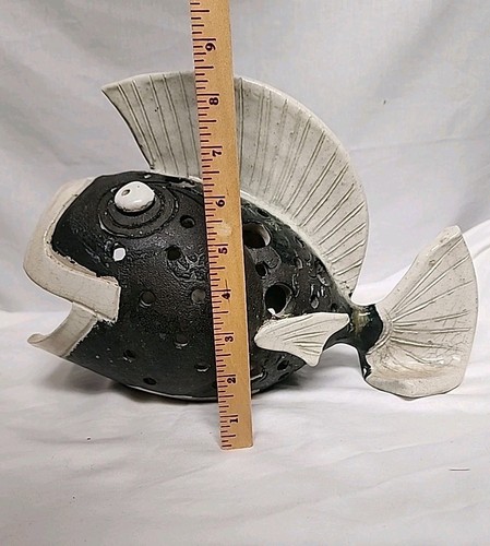 Round Tree Original Pottery Raku Large Mouth Fish Artist Emil Nolan ...