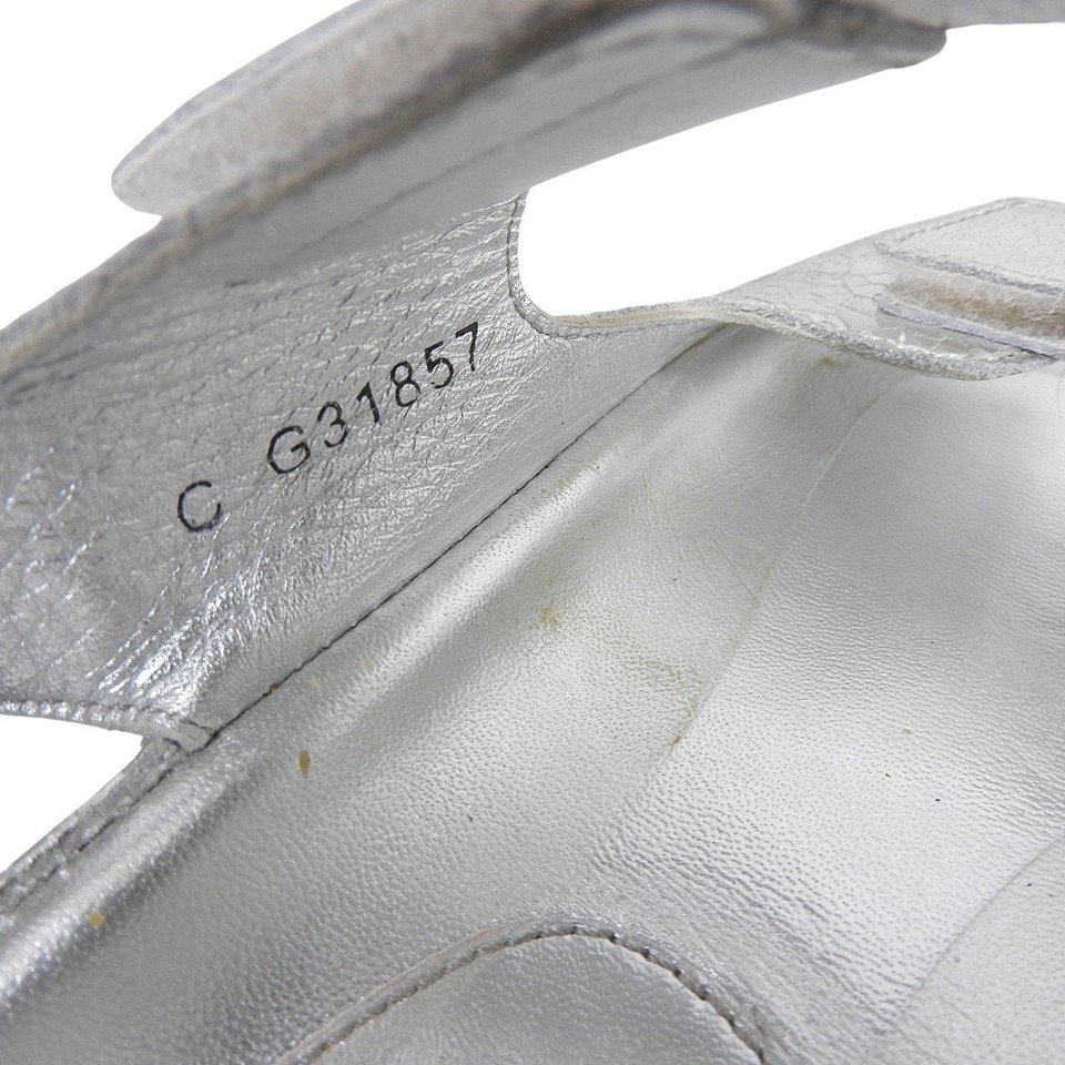 CHANEL CC Logos Crackle Strap Sandals, Women's, Silver, Size 37 pumps ...