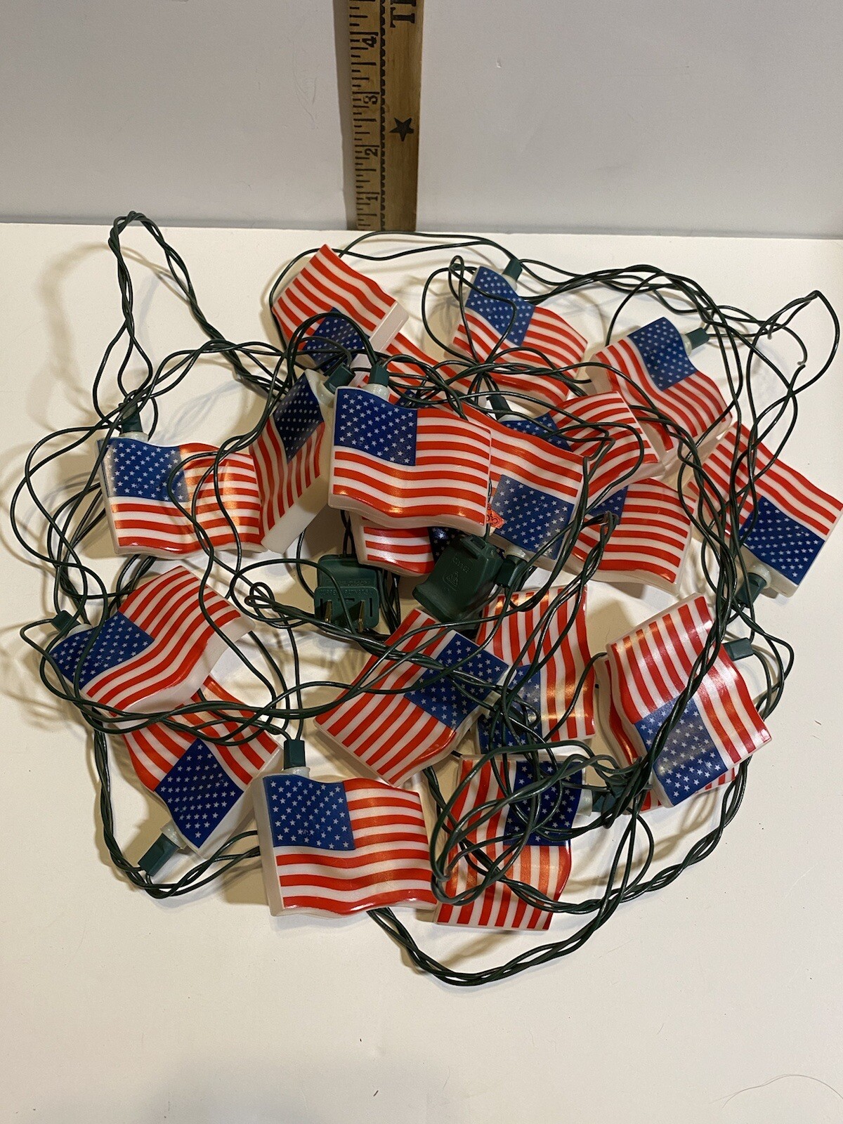 Vintage American Flag String Lights 20 ct blow Mold Covers Patriotic ...