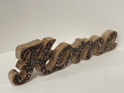 Home Wooden Copper Embellishments Cursive Handwriting Sign Shelf Decor ...