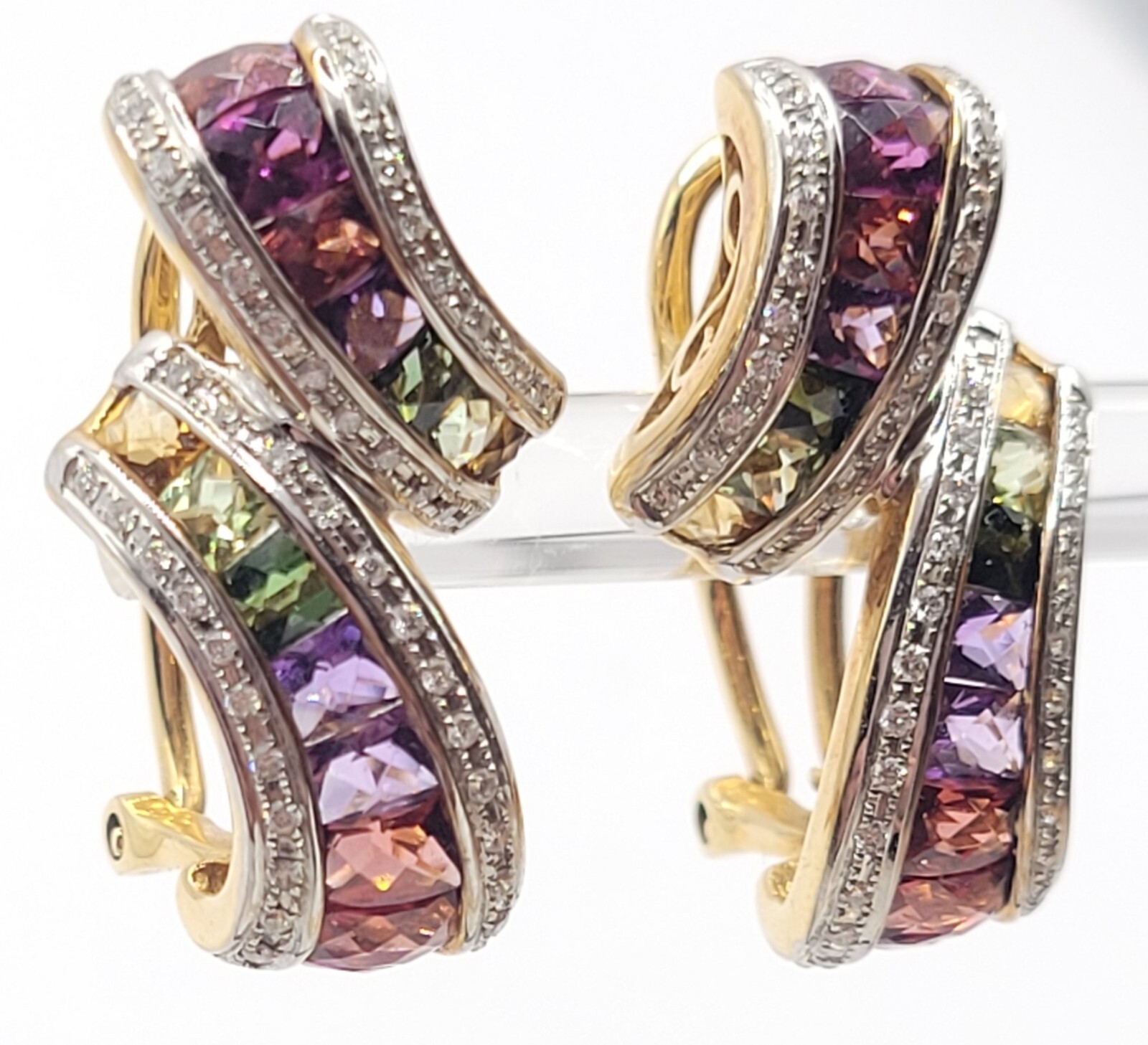 Bellarri 18K Yellow/White Gold Diamond & MultiColor Gemstone Omega Back ...