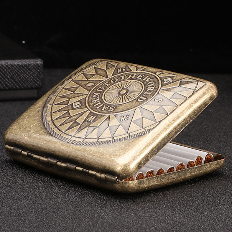 Plated Bronze Cigarette Case Retro Metal case 20 Capacity for Men and ...