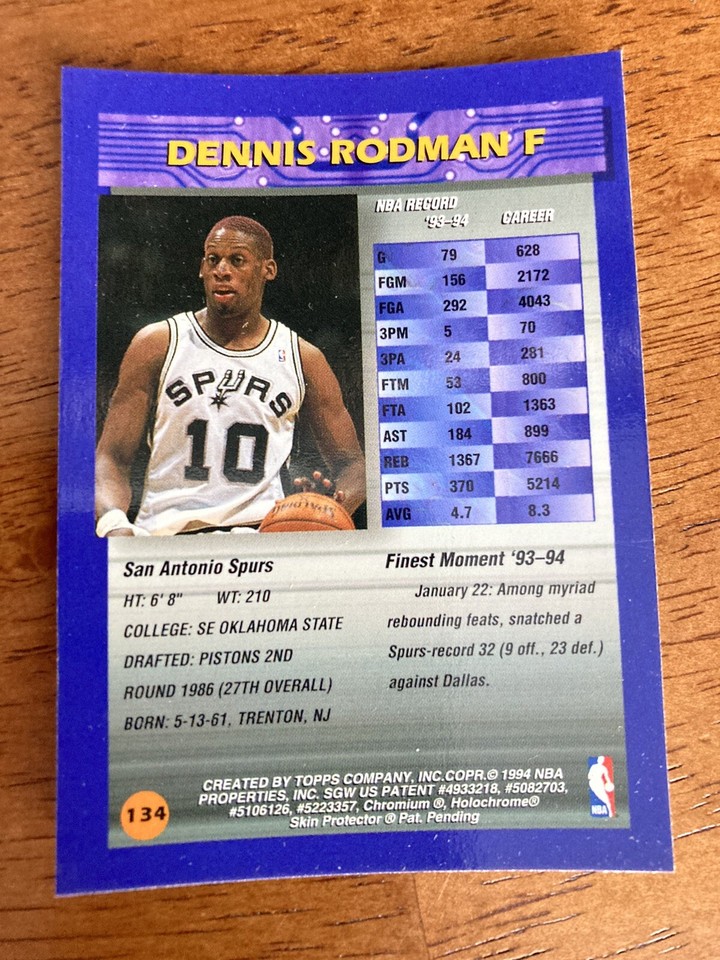 1994 Topps Finest Dennis Rodman #134 W/Coating Basketball | eBay