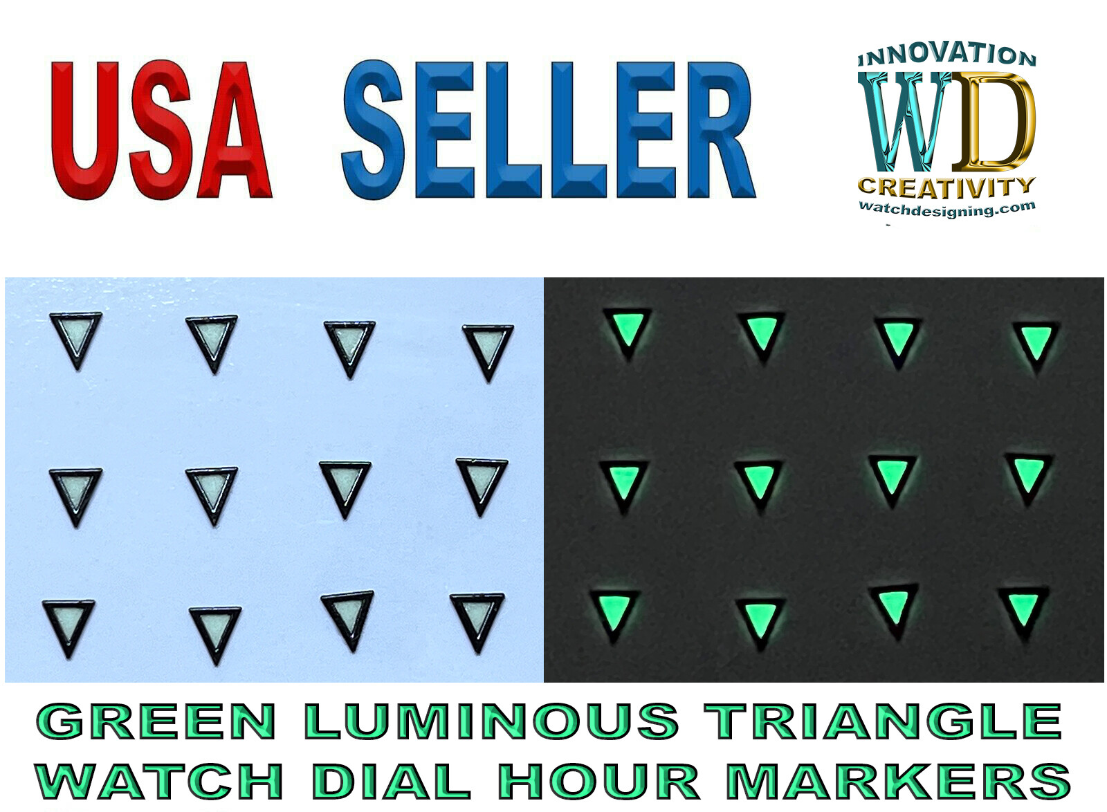 Watch Dial Hour Markers 12 pieces Blue Green LUMINOUS Numerals ...