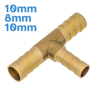 Brass 10mm - 8mm - 10mm 3 Way Barbed Tee Splitter Fitting Tubing Hose ...