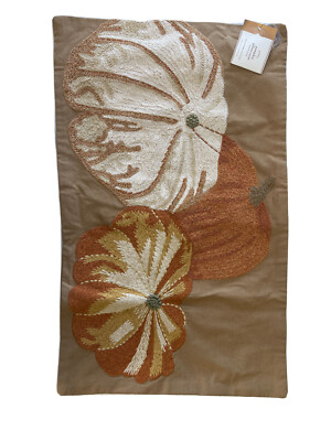 New Pottery Barn Crewel Embroidered Pumpkin Patch Pillow Cover, 16 x 26 ...