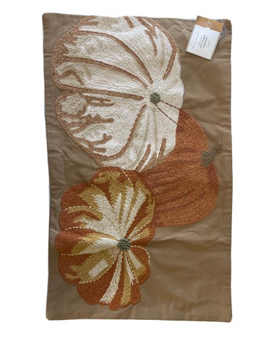 New Pottery Barn Crewel Embroidered Pumpkin Patch Pillow Cover, 16 x 26 ...