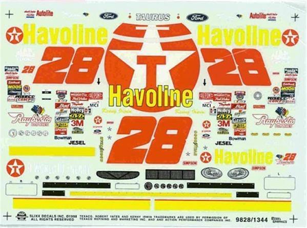 Slixx 1344 #28 Havoline 1998-Kenny Irwin 1/24 waterslide Nascar decal ...