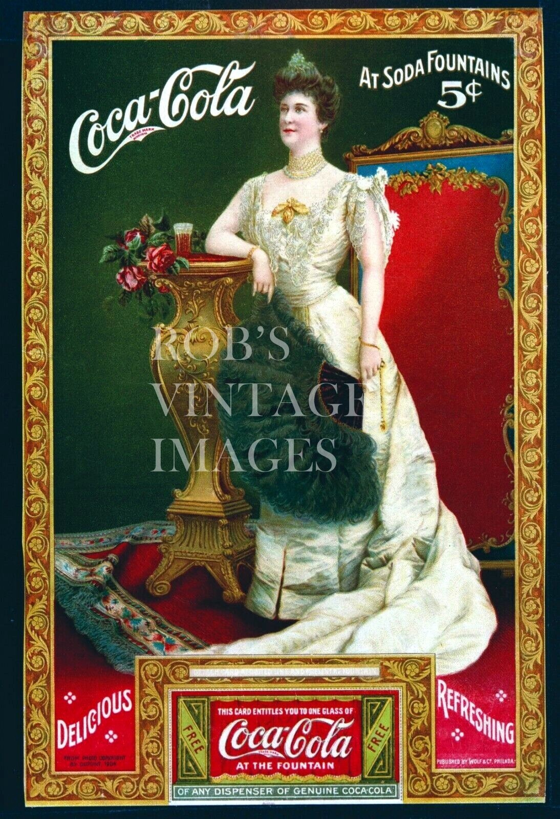 Coca Cola Poster Art Print 5 Cents Coke Elegant Lady Soda 1900 Vintage ...