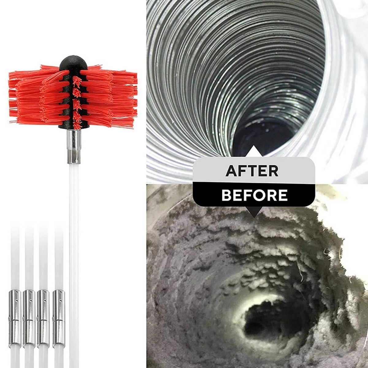 Flexible Chimney Brush Rods 6/8/12Pcs Dryer Duct Vent Long Handle