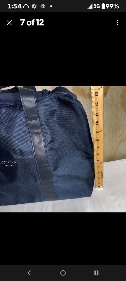 Jimmy Choo Unisex Navy Duffle Travel Gym Bag Weekender Faux Leather ...