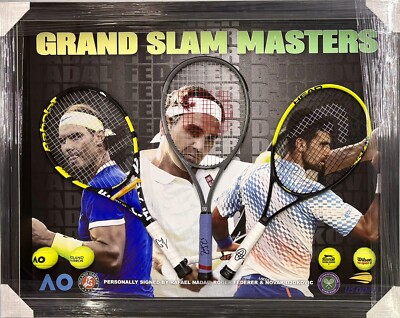 ROGER FEDERER + NOVAK DJOKOVIC + NADAL Signed Tennis Racquets Display ...