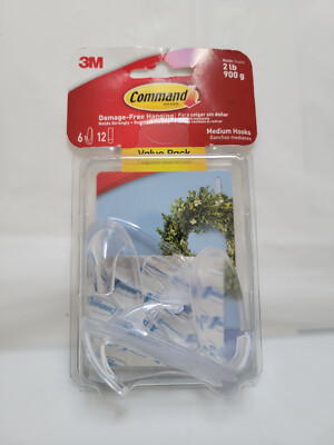 3M Command Value Pack Clear Medium Hook 2 Lb - 6 Medium Hooks 12 Strips | eBay
